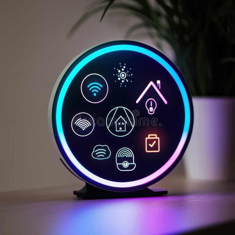 Round Smart Home Device with Touch Icons. Stock Illustration ...