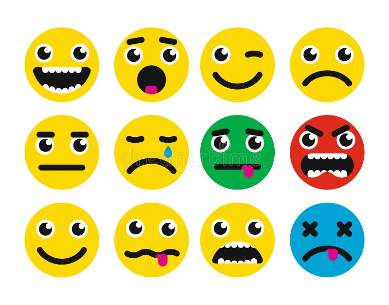 Set of Round Smiles Emotions Stock Illustration - Illustration of black ...