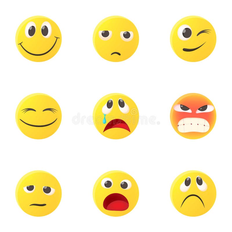 Round Smileys Icons Set, Cartoon Style Stock Vector - Illustration of ...