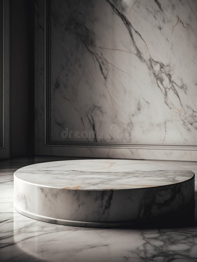 Round Smooth Marble Podium for Elegant Presentations Closeup. Empty ...