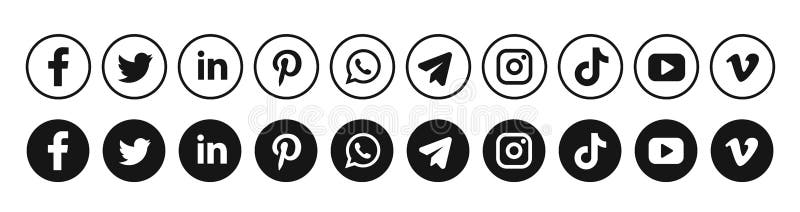 Round Social Media Logotype Collection. Isolated on White Editorial ...