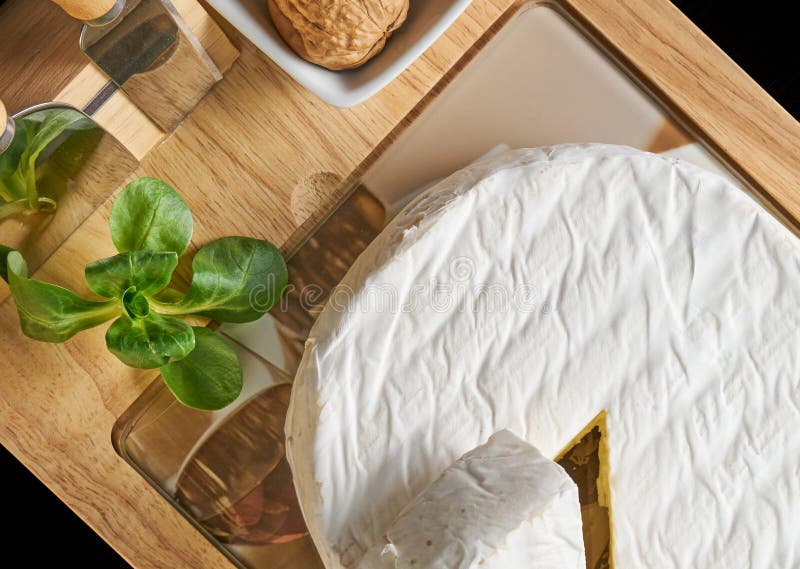 Round Soft Cheese, with a Section Cut Stock Photo - Image of cuisine ...