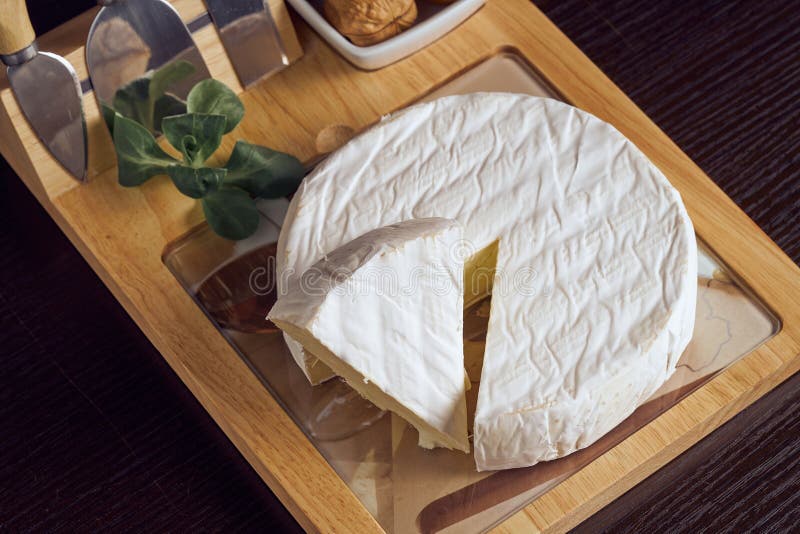 Round Soft Cheese, with a Section Cut Stock Image - Image of product ...