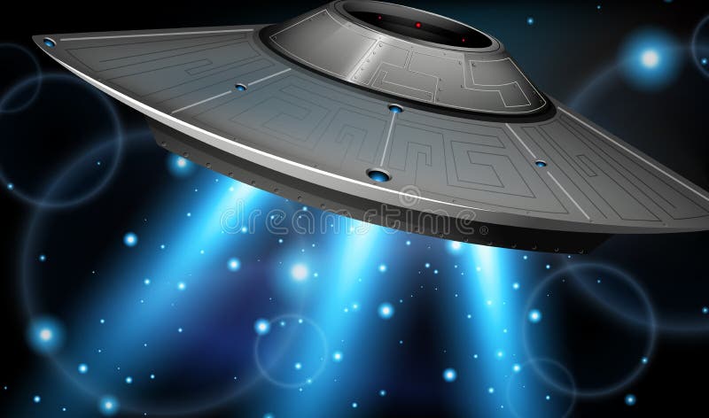 Round Spaceship Flying in Blue Sky Stock Illustration - Illustration of ...