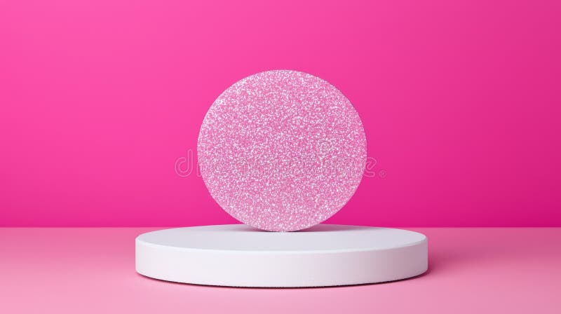 Round Sparkling Object on White Podium Against Bright Pink Background ...
