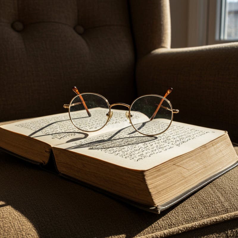Round Spectacles Rest on an Open Book with Handwritten Text, Placed on ...