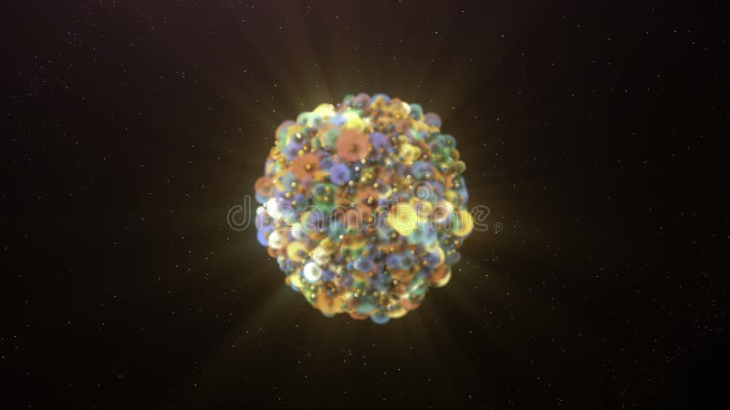 Round Spherical Object of Many Small Glowing Particles. Motion Stock ...
