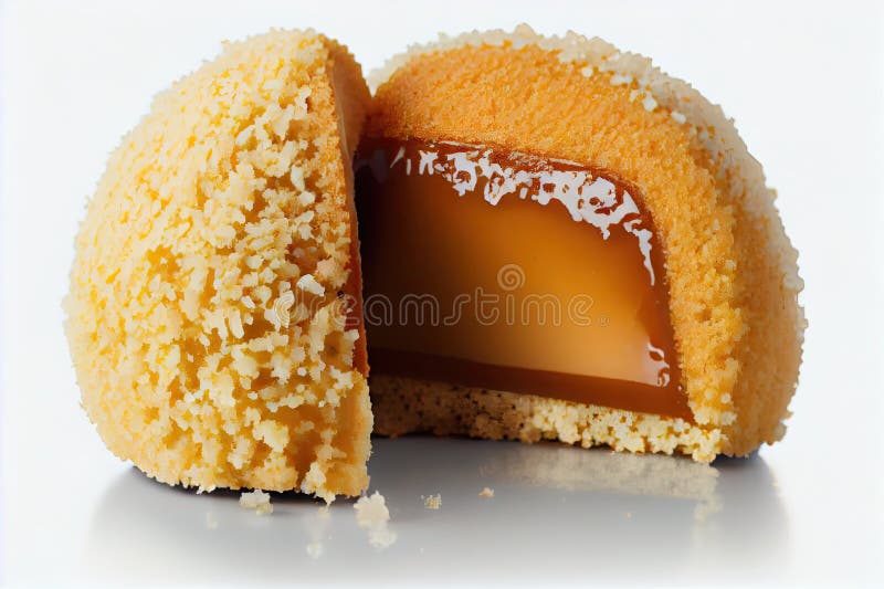 Round Sponge Cake Crumbs With Caramel And Coconut Filling Stock Image Image Of Crumble
