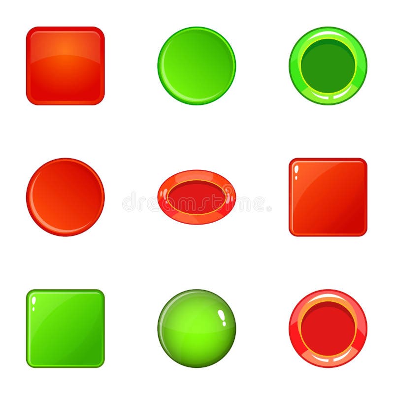 Round and Square Button Icons Set, Cartoon Style Stock Vector ...