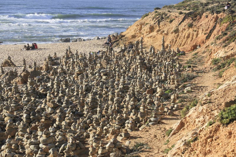 Round Stacked Stones on the Shore Stock Photo - Image of background ...