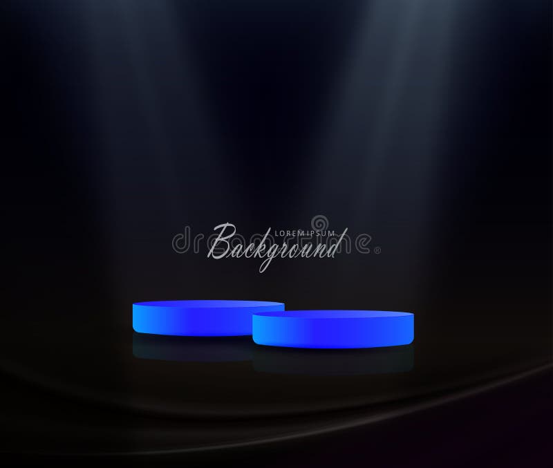 Round Stage in Blue, a Bright Beam of Light on a Black Design Stock ...