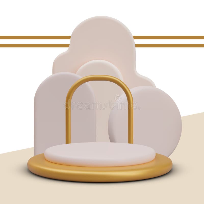 Round Stage with Golden Frames. Demonstration Structure with Empty ...