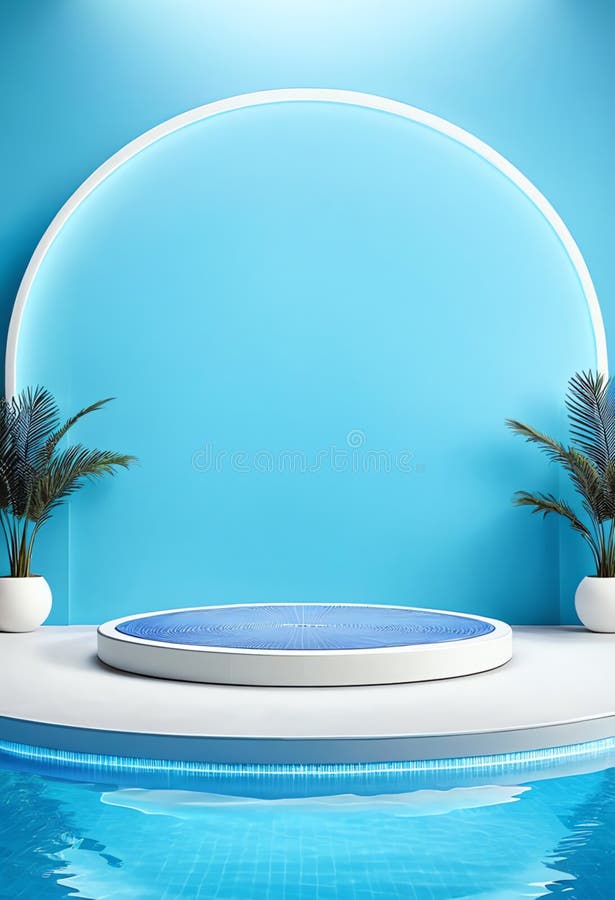 Round Stage Podium Mockup with Swimming Pool Stock Illustration ...