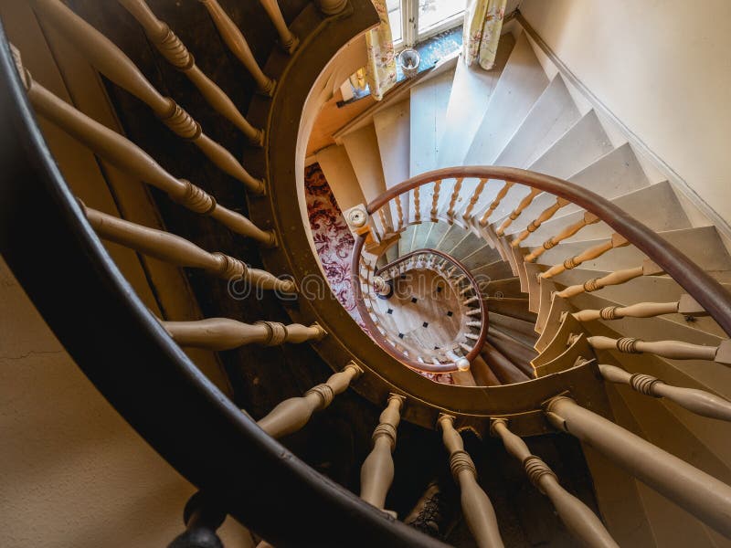 Round Staircase in an Old Abandoned House. Stock Photo - Image of ...