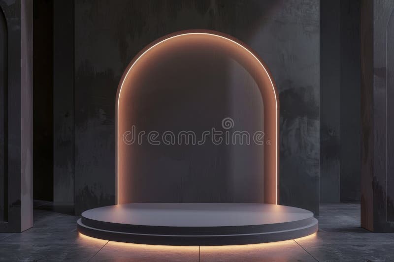 Round Stand Arch Lighting Dark Wall Background Stock Photos - Free ...