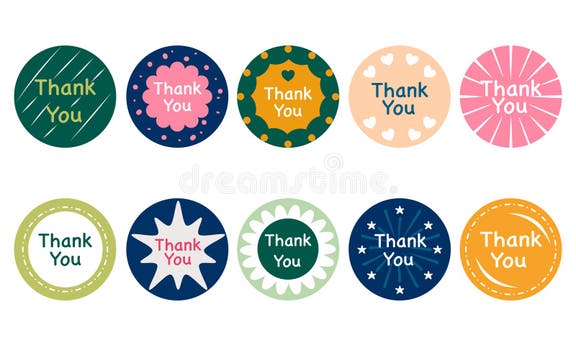 Collection of Colourful Thank You Round Labels with Floral and ...