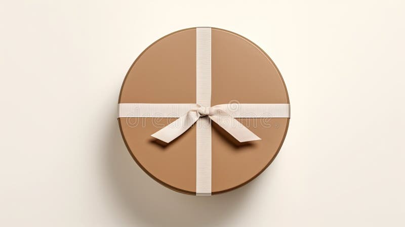 A Round Sticker Mockup on a White Surface, Featuring a Brown Gift Box ...