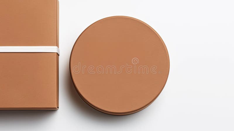 A Round Sticker Mockup on a White Surface, Featuring a Brown Gift Box ...