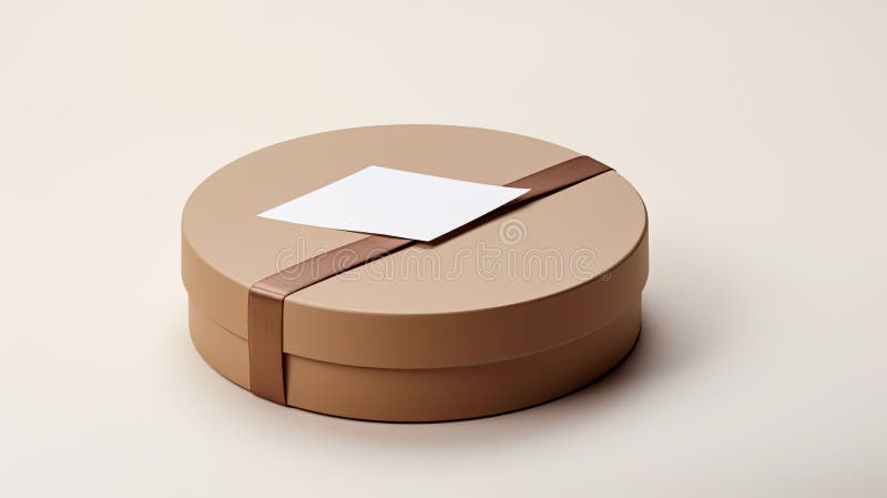 A Round Sticker Mockup on a White Surface, Featuring a Brown Gift Box ...