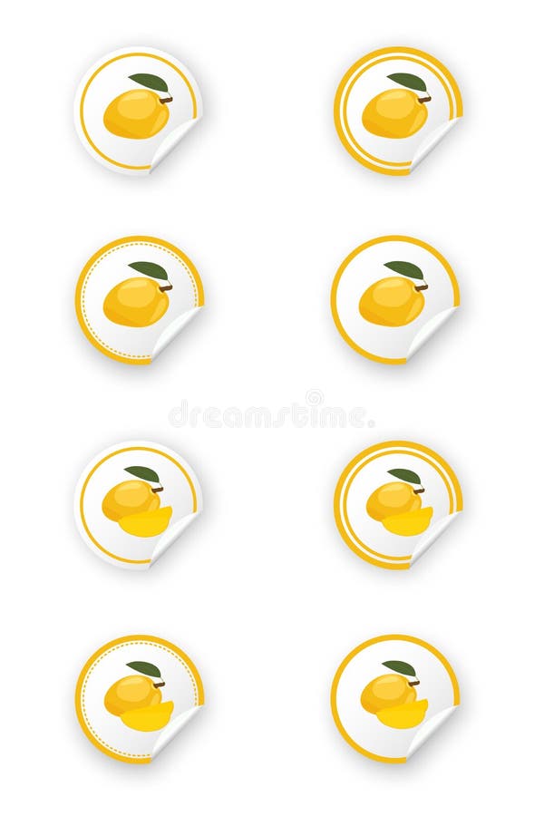 Round Stickers with a Tropical Mango Fruit. Stock Vector - Illustration ...