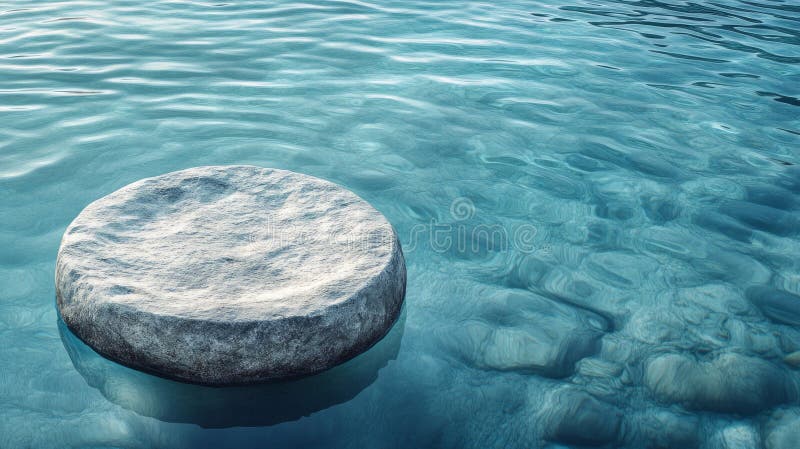 Round Stone Floating on Calm Blue Water Stock Illustration ...