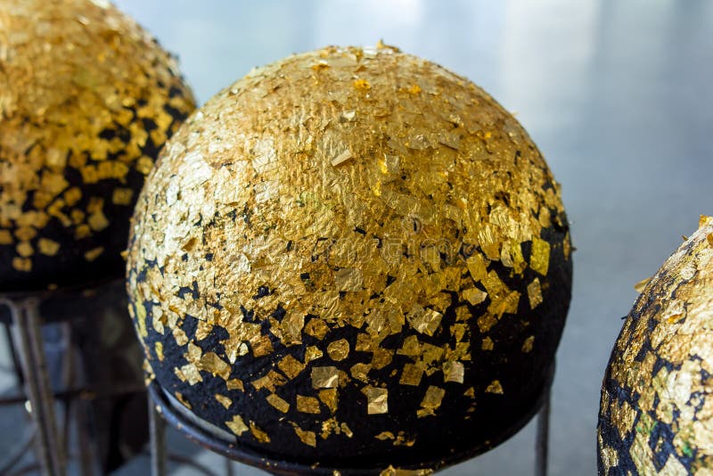 Round Stone with Gold Sheet. Stock Image - Image of light, luxury: 48211341