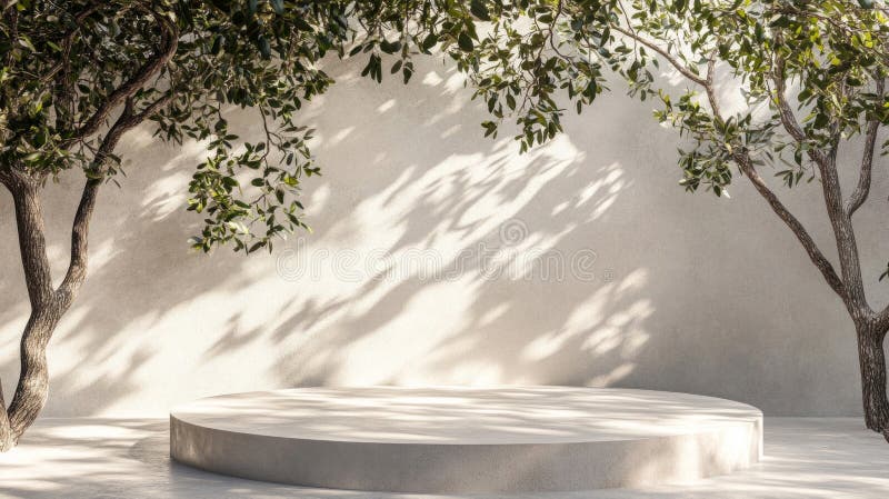 Round Stone Platform in Sunlit Outdoor Setting Stock Illustration ...