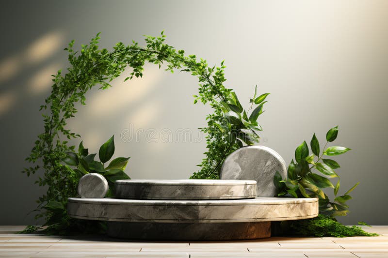 A Round Stone Podium with a Plants Around it Stock Illustration ...