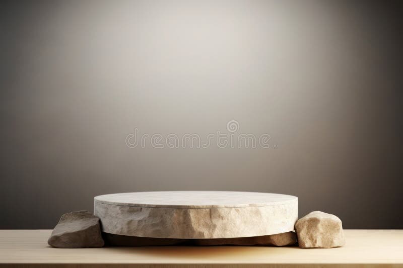 Round Stone Podium Platform on Top of a Wooden Table, Created by ...