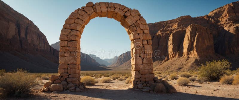 Round Stone Portal in Desert with Steep Cliffs Abandoned and Mysterious ...
