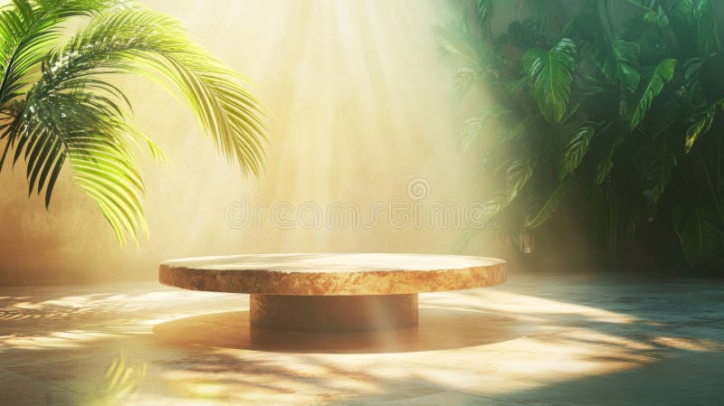 Round Stone Product Display Platform in Tropical Setting Stock ...
