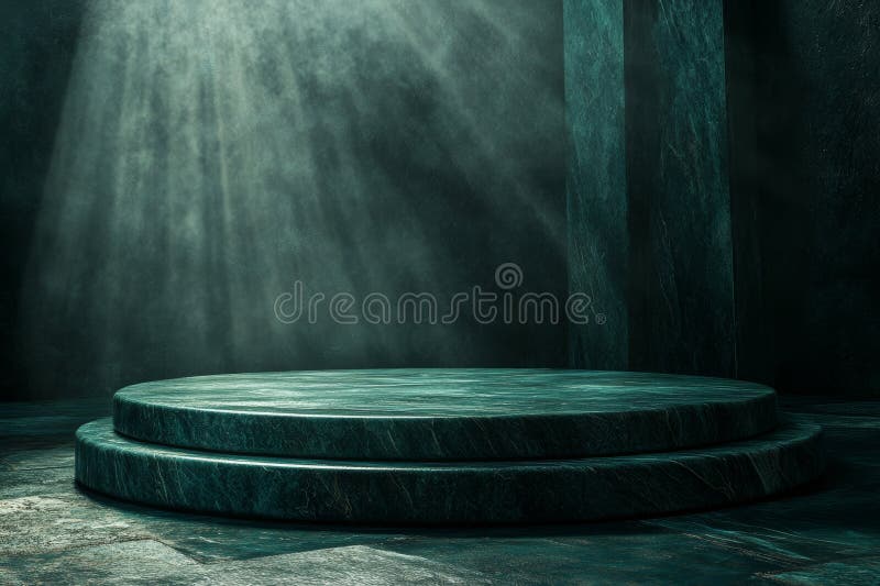 A Round Stone Stage Set Against a Textured Black Marble Backdrop Stock ...