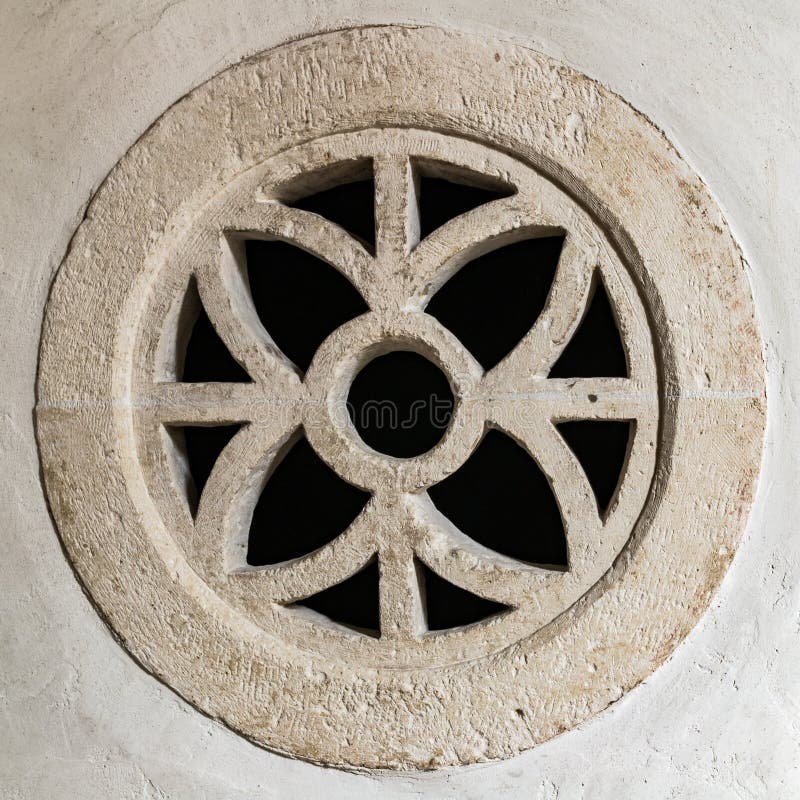 Round Stone Window within a Symmetrical Design. Stock Image - Image of ...