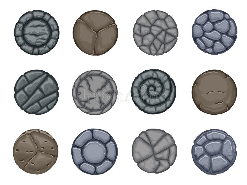 Round Stones Buttons. Cartoon Empty Round Game UI Elements, 2D Sprite ...