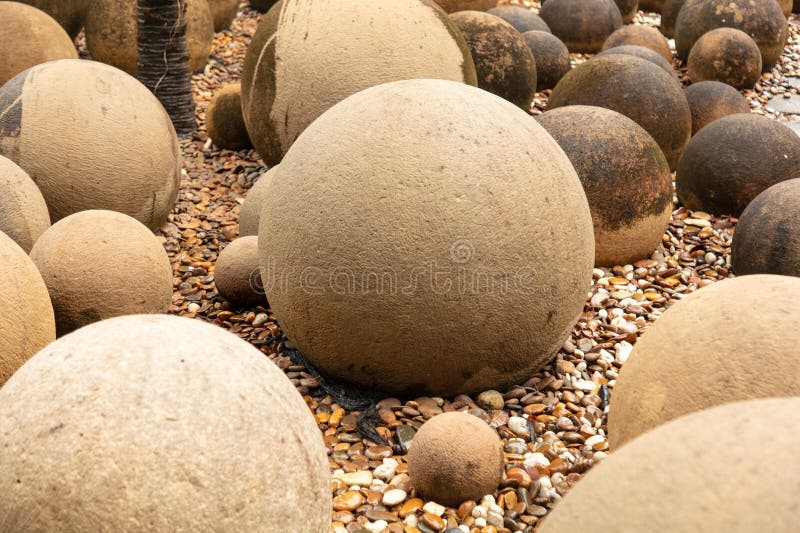 Round Stones in the Park As Decorations Stock Photo - Image of grass ...