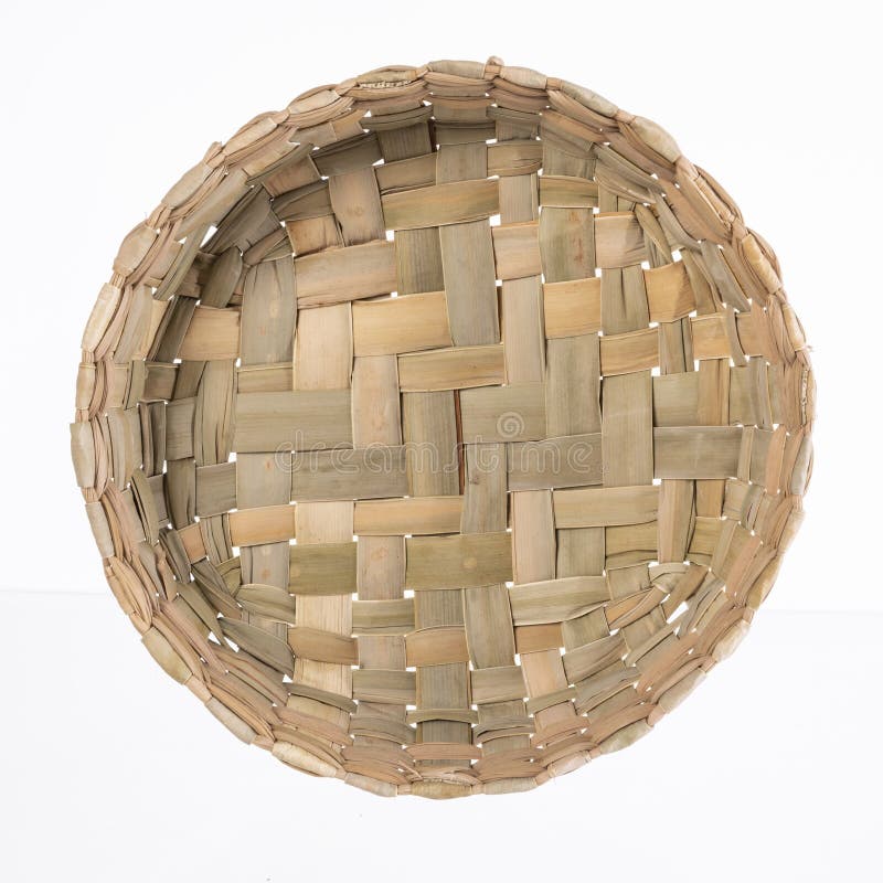 Round Straw Craft Basket on White Background Stock Image - Image of ...