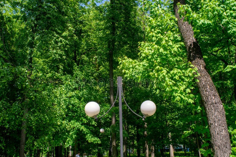 Round Street Lights in the Park Stock Image - Image of blue, decoration ...