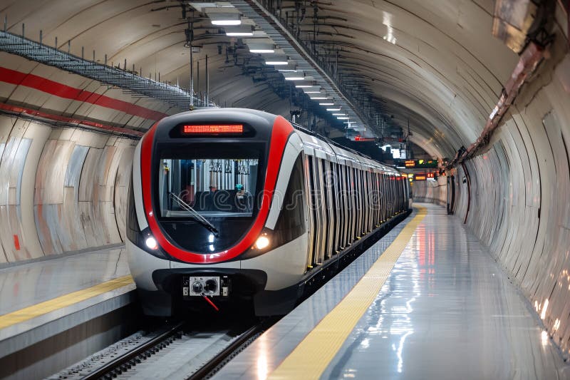 Round Subway Tunnel with Modern Train Stock Illustration - Illustration ...