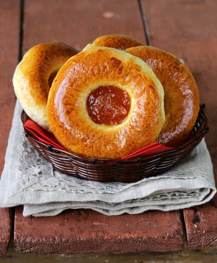 Round Sweet Buns with Apple Jam Stock Photo - Image of gourmet, bakery ...