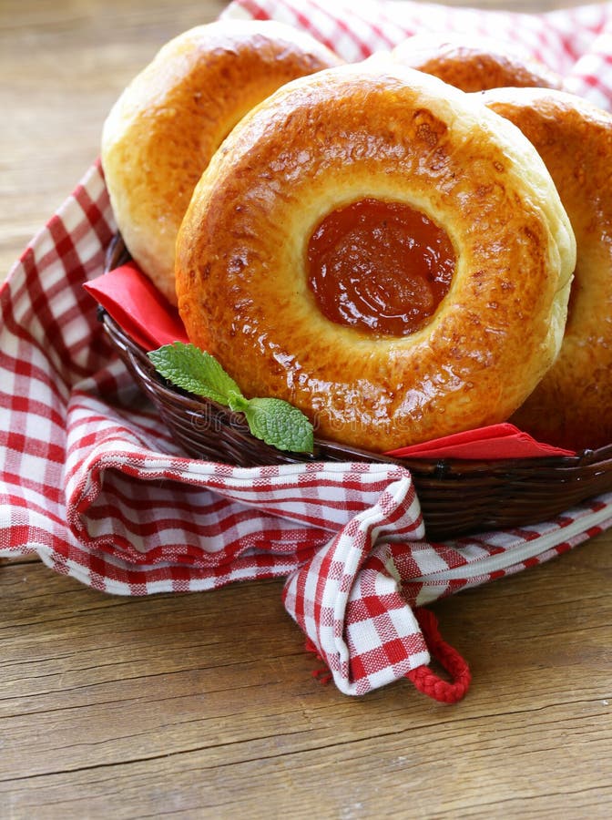 Round Sweet Buns with Apple Jam Stock Photo - Image of delicious, fresh ...
