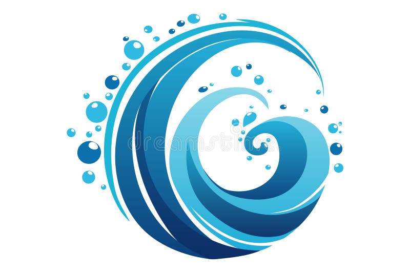 Round Swirl Water Flow Splash with Splatters, Clean Blue Water Wave ...