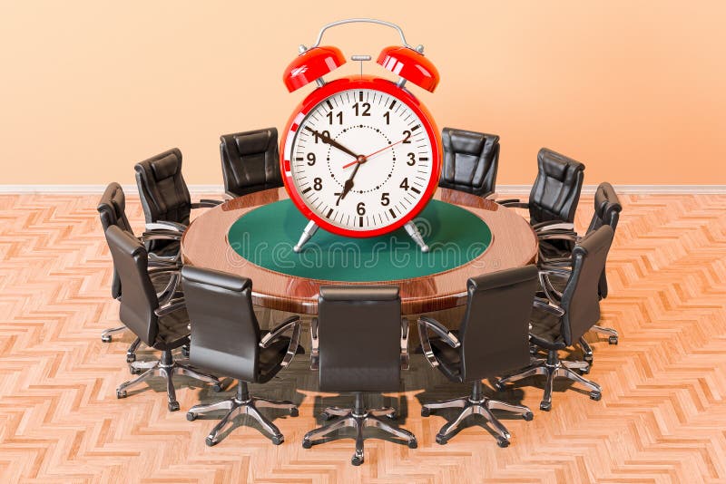 Round Table with Alarm Clock and Armchairs Around, 3D Rendering Stock ...