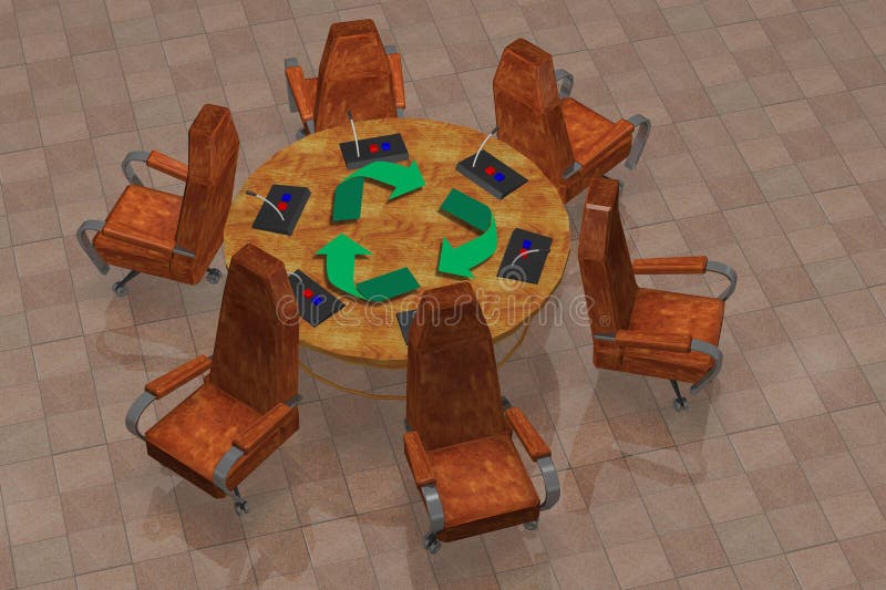 Round Table with Chairs Around, Chairs Turned in the Opposite Direction ...