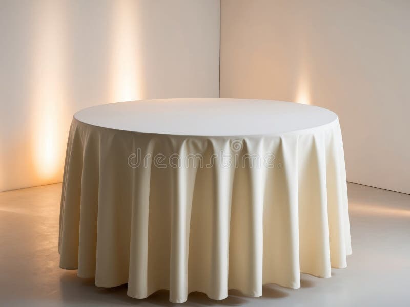 Round Table Covered with Ivory Cloth Under Soft Light Stock Image ...