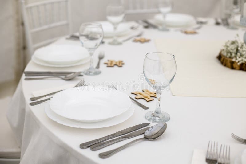 Table with Cutlery and Plates at Wedding Stock Image - Image of ...
