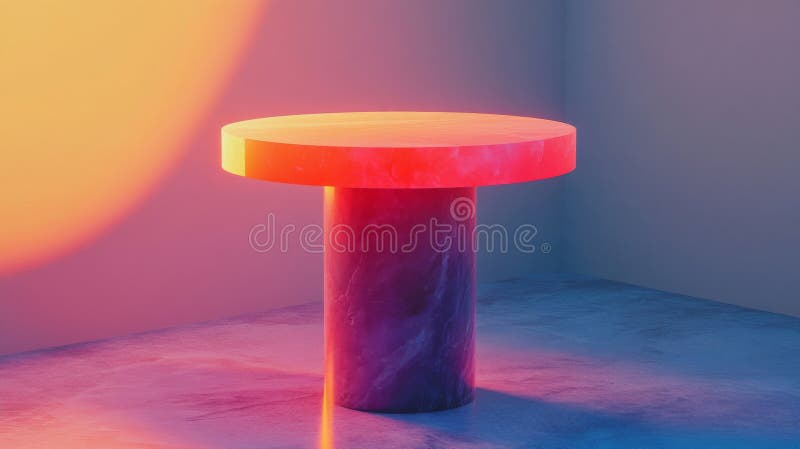 Round Table with Cylinder Base Under Neon Lights Stock Illustration ...
