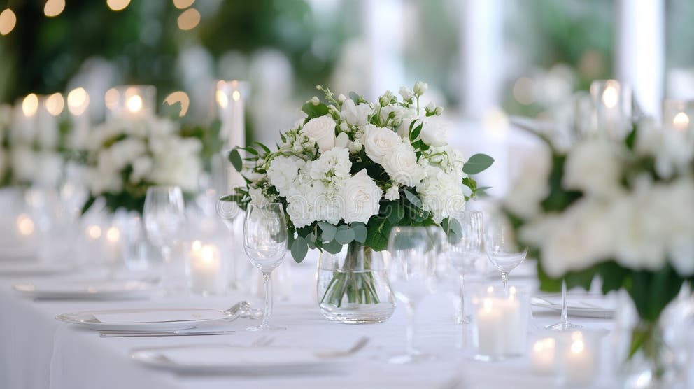 Round Table is for a Decor Wedding Reception, White Featuring Floral ...