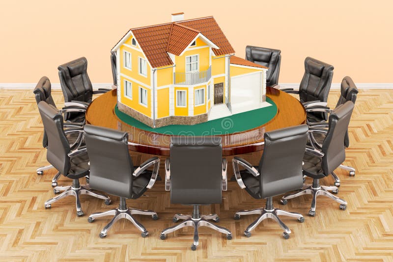 Round Table with Home and Armchairs Around, 3D Rendering Stock ...
