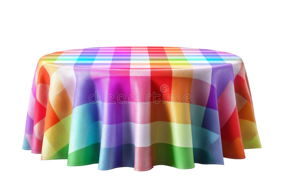 Round Table with Rainbow Checkered Tablecloth Stock Illustration ...