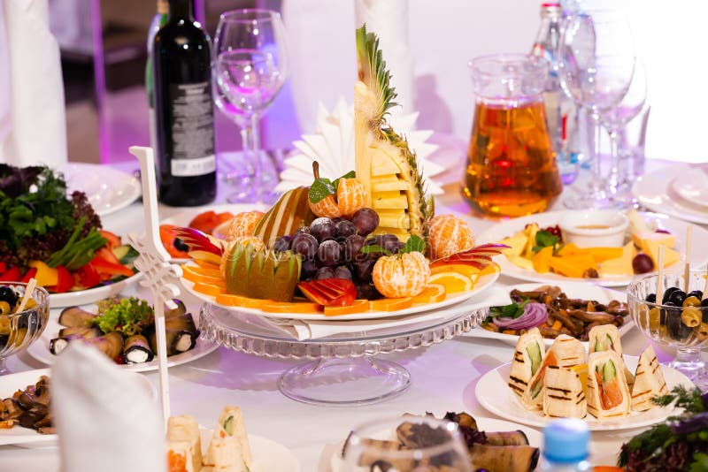 Round Table in the Restaurant with Food at the Banquet Stock Image ...